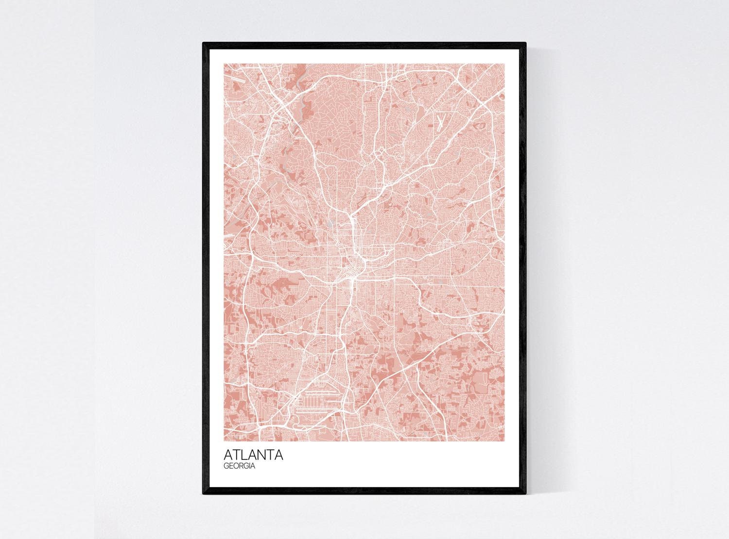 Atlanta Georgia Map Print Many Colours Printed on Art | Etsy