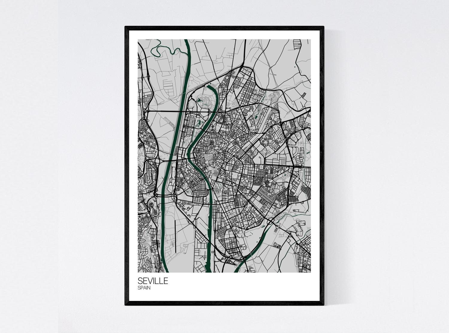 Seville Spain Map Art Print Many Colours Art Quality | Etsy