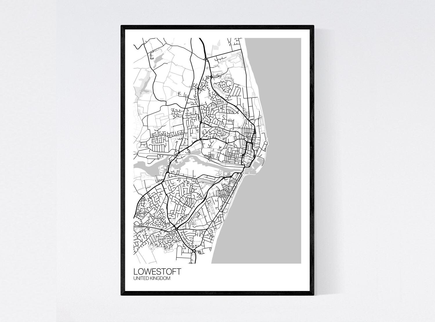 Lowestoft Map Print Many Colours 350gsm Art Quality Paper - Etsy UK