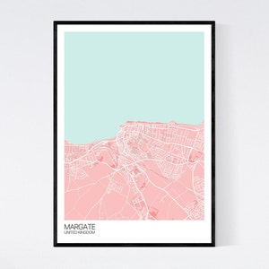 Margate Map Print Many Colours 350gsm Art Quality Paper Fast Delivery ...
