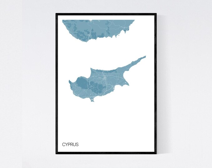 Cyprus Island Map Art Print - Many Colours - 350gsm Art Quality Paper ...