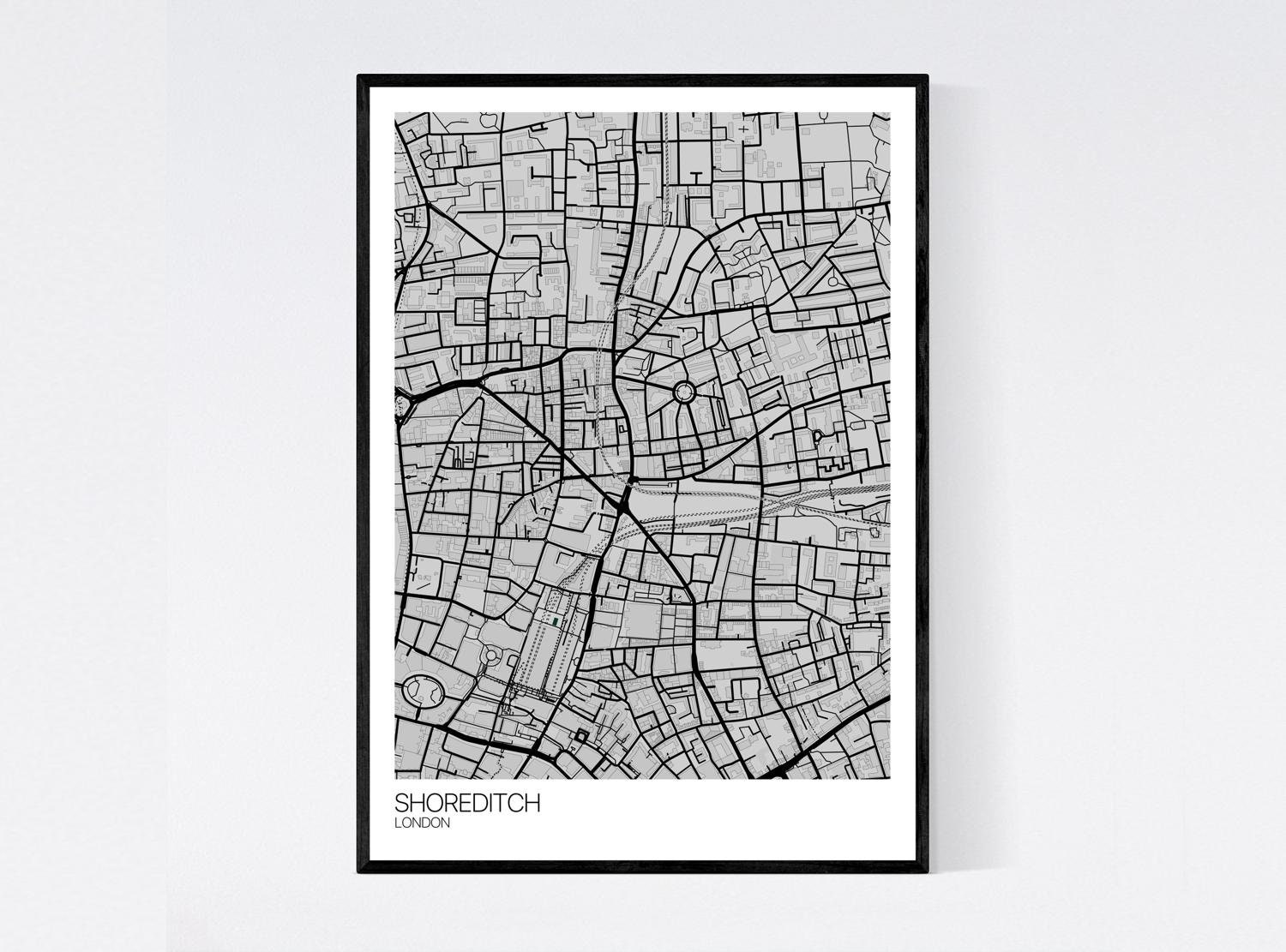Shoreditch London Map Art Print Many Colours 350gsm Art | Etsy