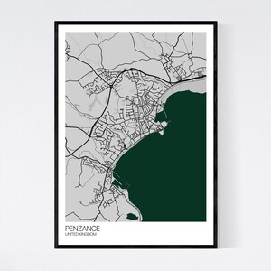 Penzance Map Print Many Colours 350gsm Art Quality Paper Fast Delivery ...