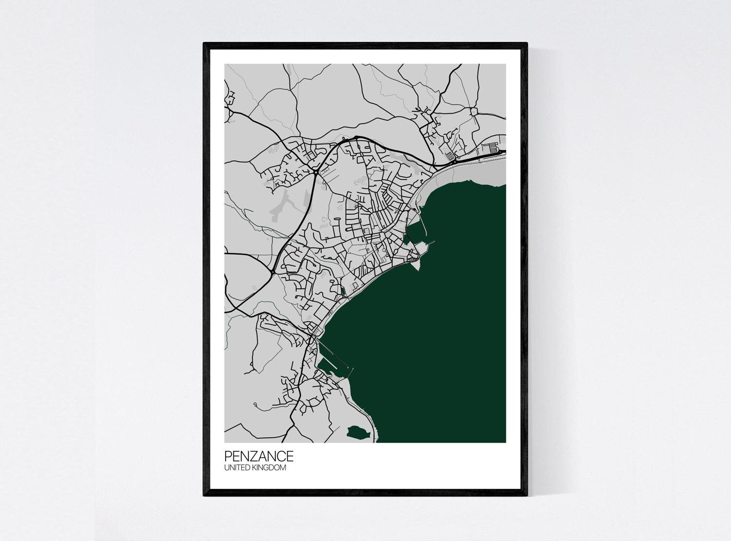 Penzance Map Print Many Colours 350gsm Art Quality Paper | Etsy