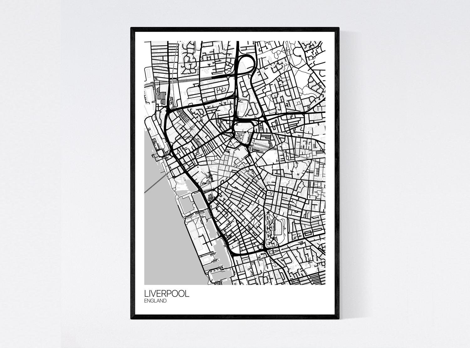 Liverpool City Centre Map Art Print Many Colours 350gsm | Etsy UK