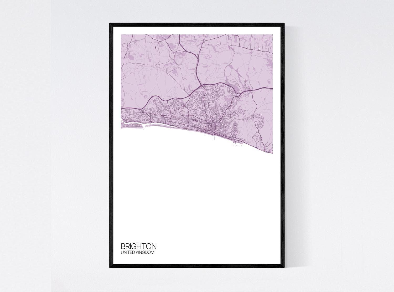 Brighton Map Print Many Colours 350gsm Art Quality Paper | Etsy