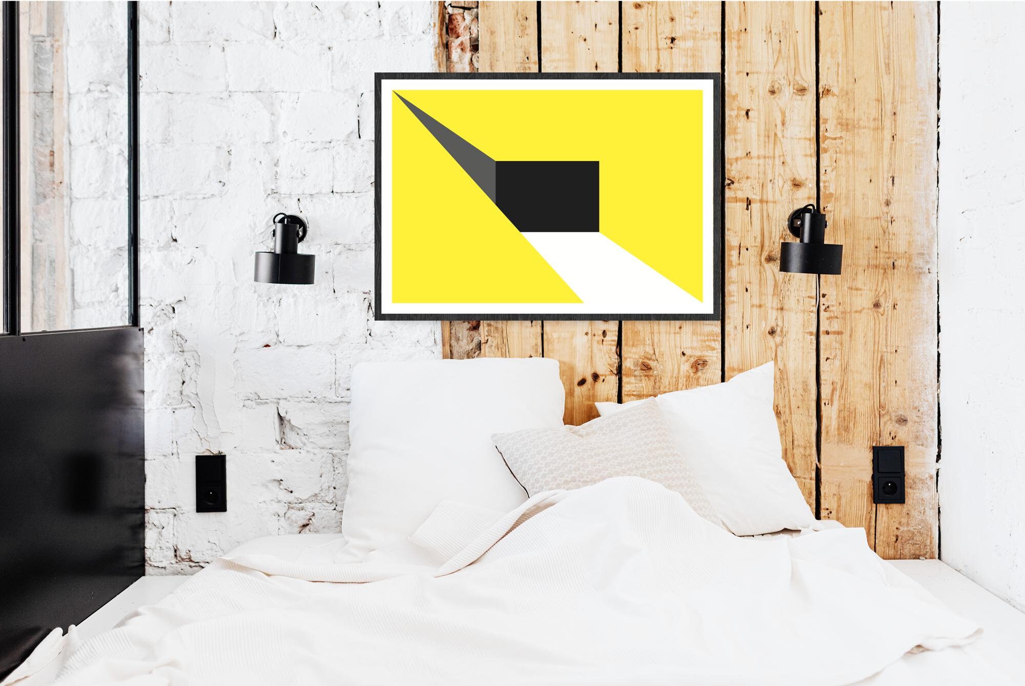 Yellow Black White Geometric / Abstract Art Print 020 | Etsy