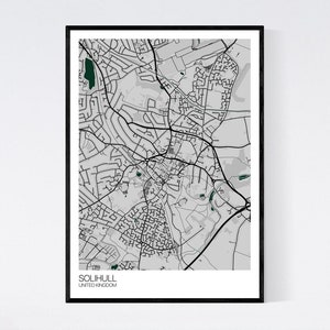 Solihull, United Kingdom City Map Art Print Many Colours 350gsm Art ...