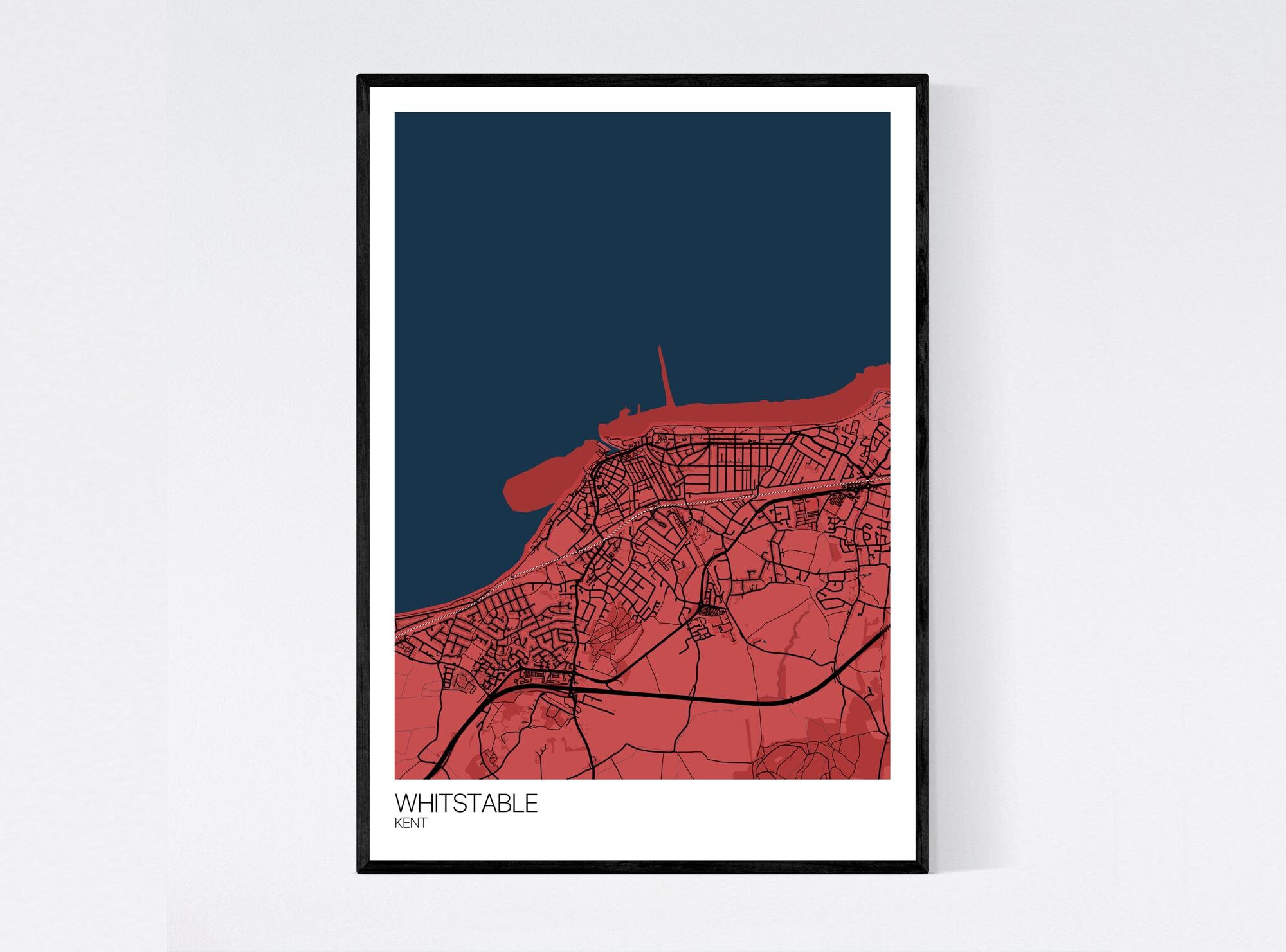 Whitstable Kent Map Art Print Many Colours 350gsm Art - Etsy UK