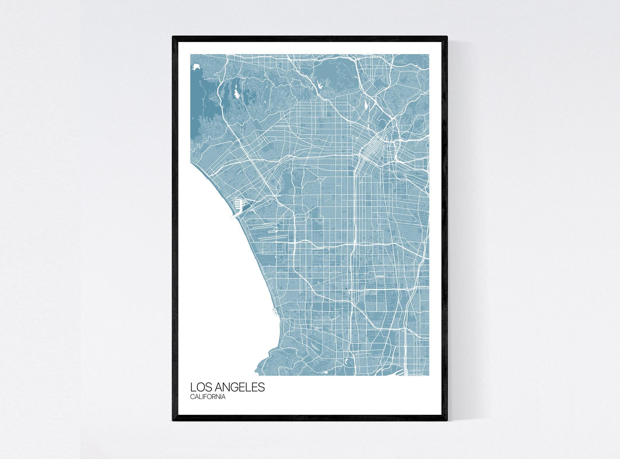 Los Angeles California Map Print Many Colours Printed on | Etsy