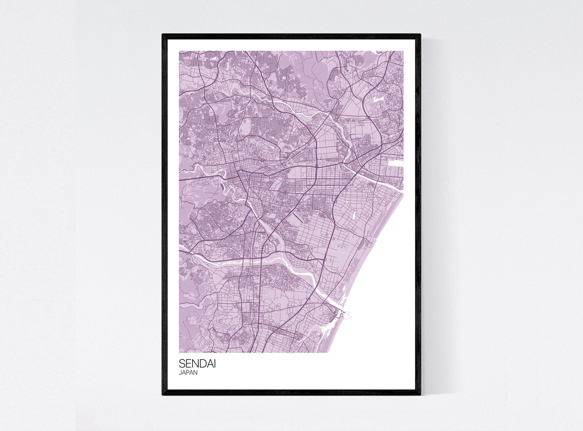 Sendai Japan Map Art Print Many Styles Art Quality Paper | Etsy