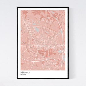 Herning, Denmark City Map Art Print - Many Colours - 350gsm Art Quality ...