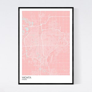 Wichita, Kansas Map Print Many Colours Fast Delivery Printed on Art ...