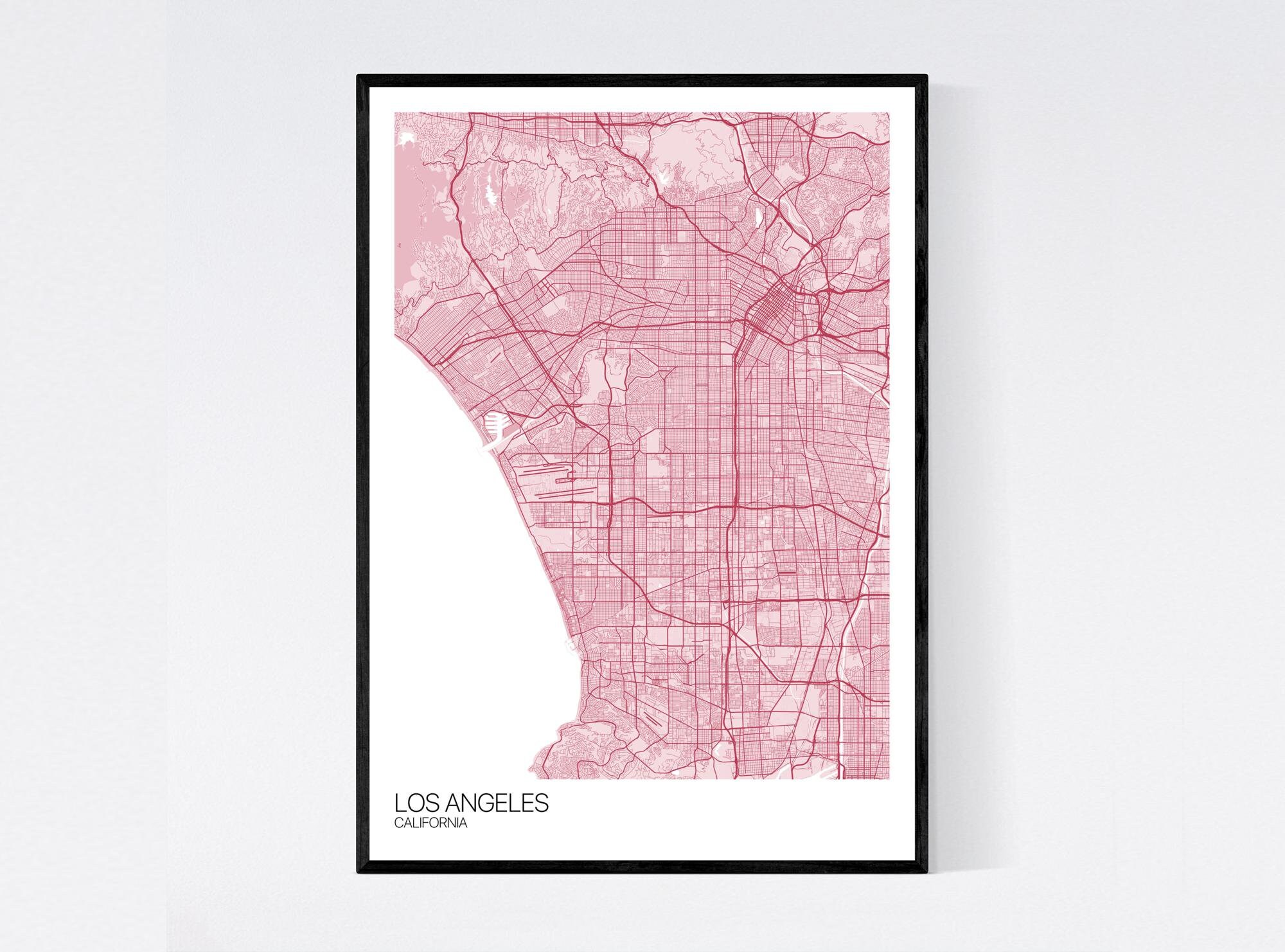 Los Angeles California Map Print Many Colours Printed on | Etsy