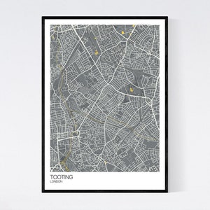 Tooting, London Map Art Print Many Colours 350gsm Art Quality Paper ...