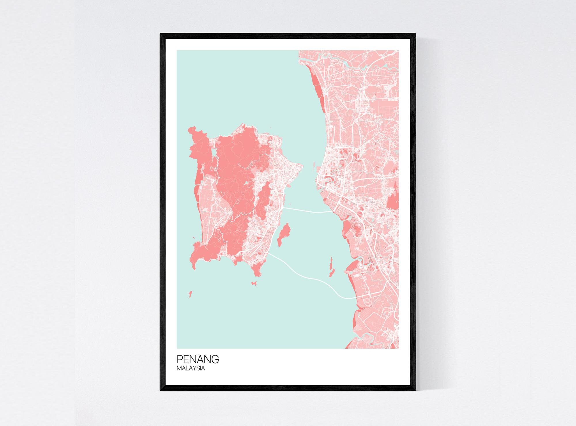 Penang Malaysia Map Art Print Many Styles Art Quality | Etsy