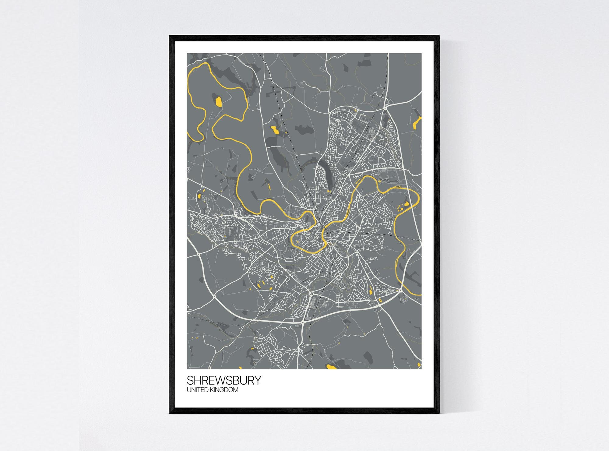 Shrewsbury Town Map Art Print Many Styles 350gsm Art | Etsy