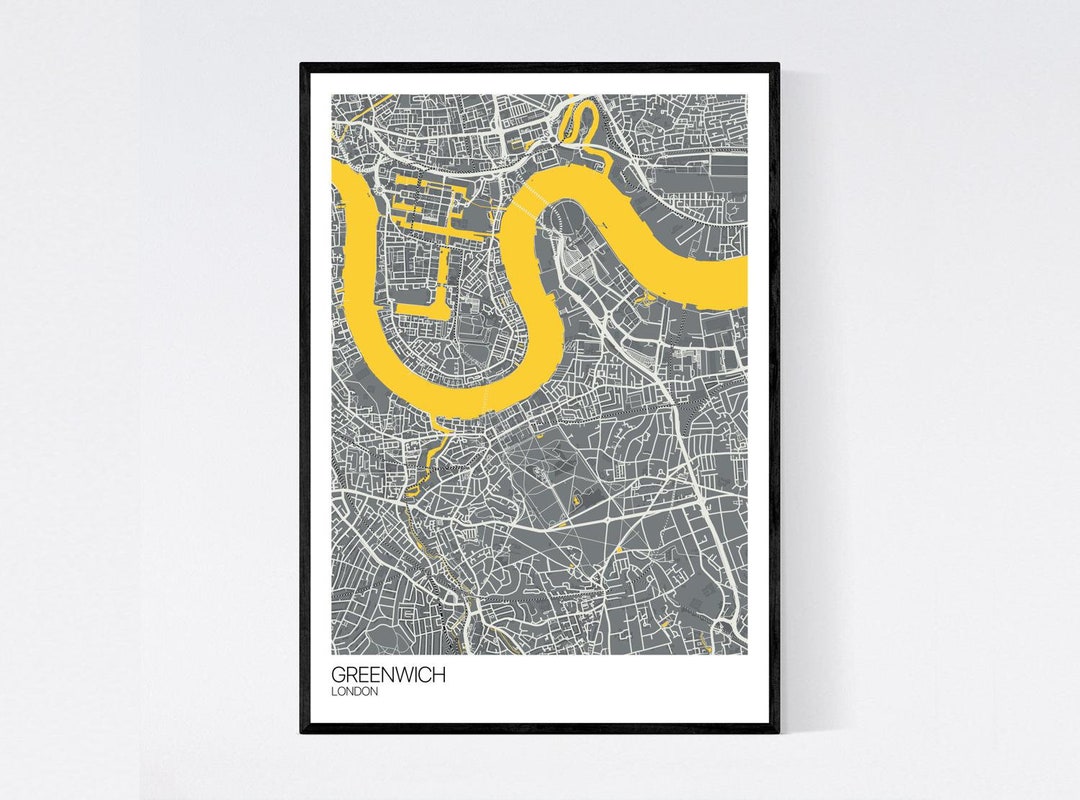 Greenwich, London Map Art Print Many Colours 350gsm Art Quality Paper ...