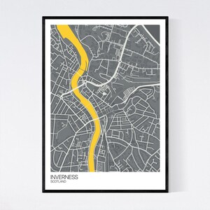 Inverness City Centre Map Art Print Many Colours 350gsm Art Quality ...