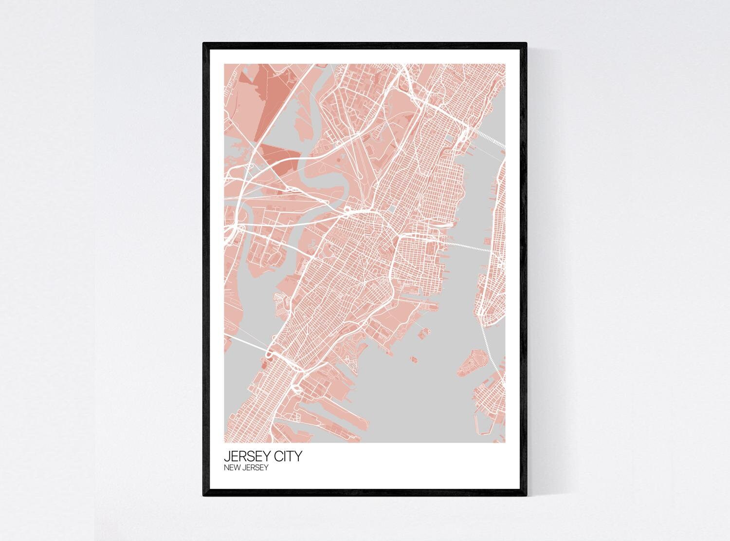 Jersey City New Jersey Map Print Many Colours Printed on | Etsy