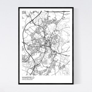 Wakefield, United Kingdom City Map Art Print Many Colours 350gsm Art ...