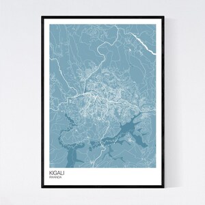 Kigali, Rwanda Map Art Print Many Styles Art Quality Paper Fast ...