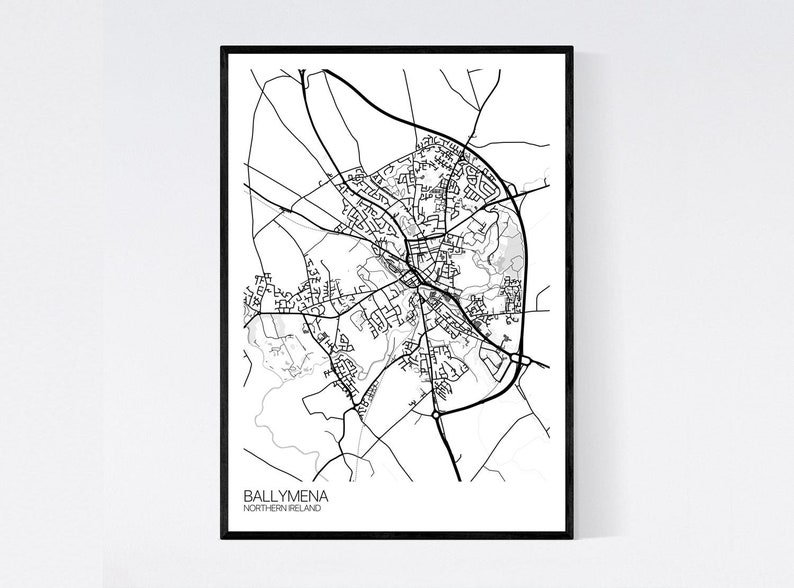 Ballymena City Map Art Print Many Styles 350gsm Art | Etsy
