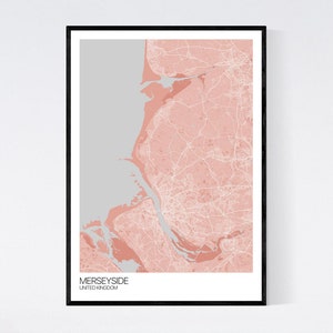 Merseyside, England Map Art Print Many Styles 350gsm Art Quality Paper ...