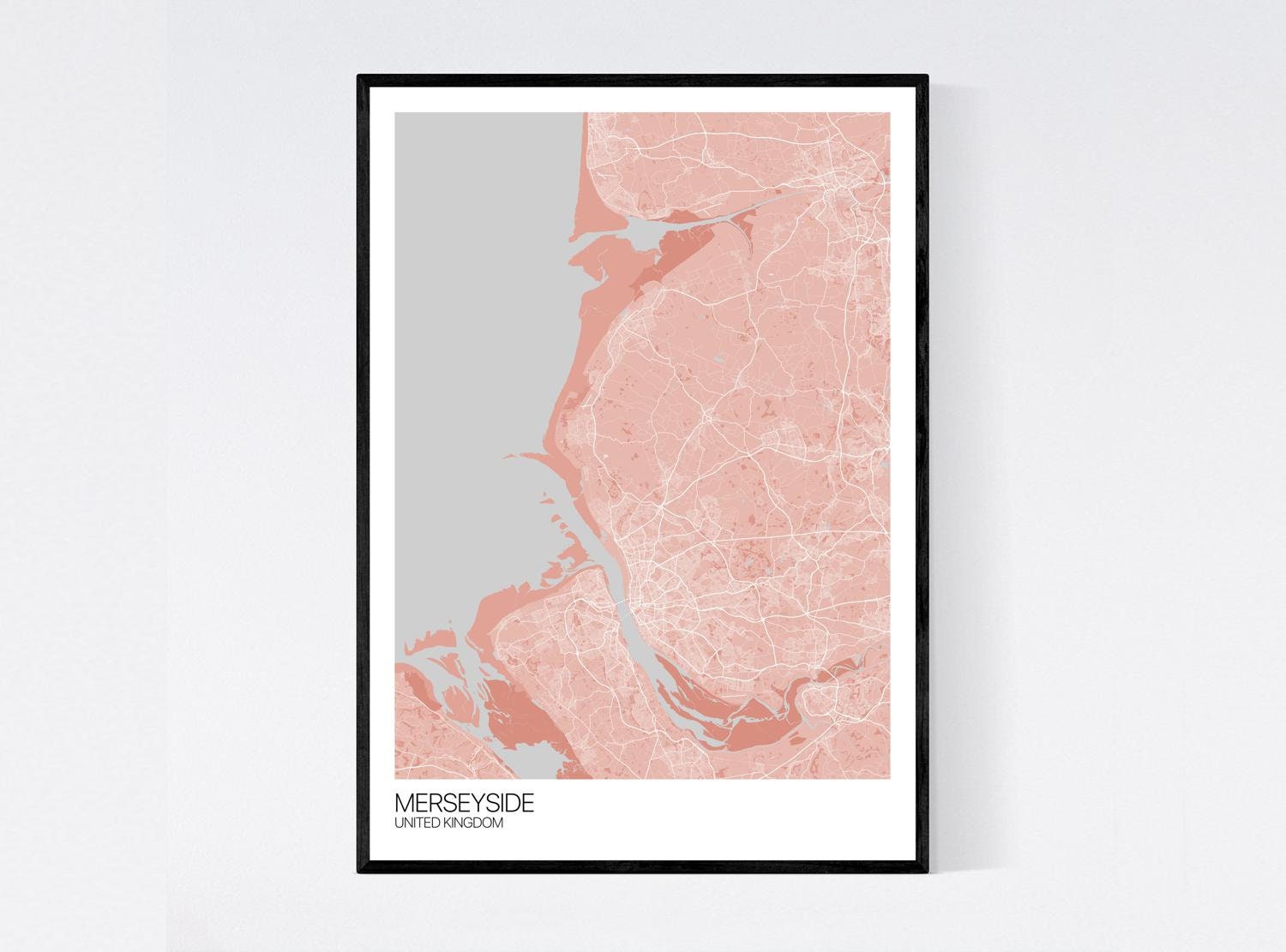 Merseyside England Map Art Print Many Styles 350gsm Art | Etsy