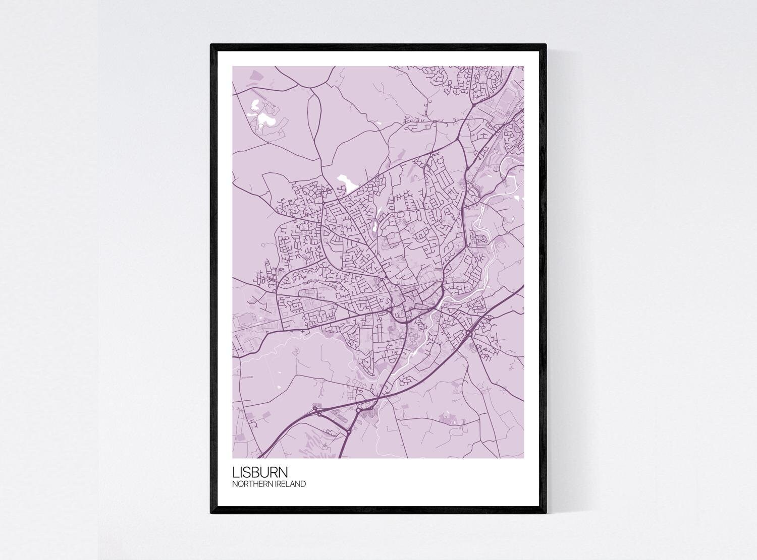 Lisburn City Map Art Print Many Styles 350gsm Art Quality | Etsy