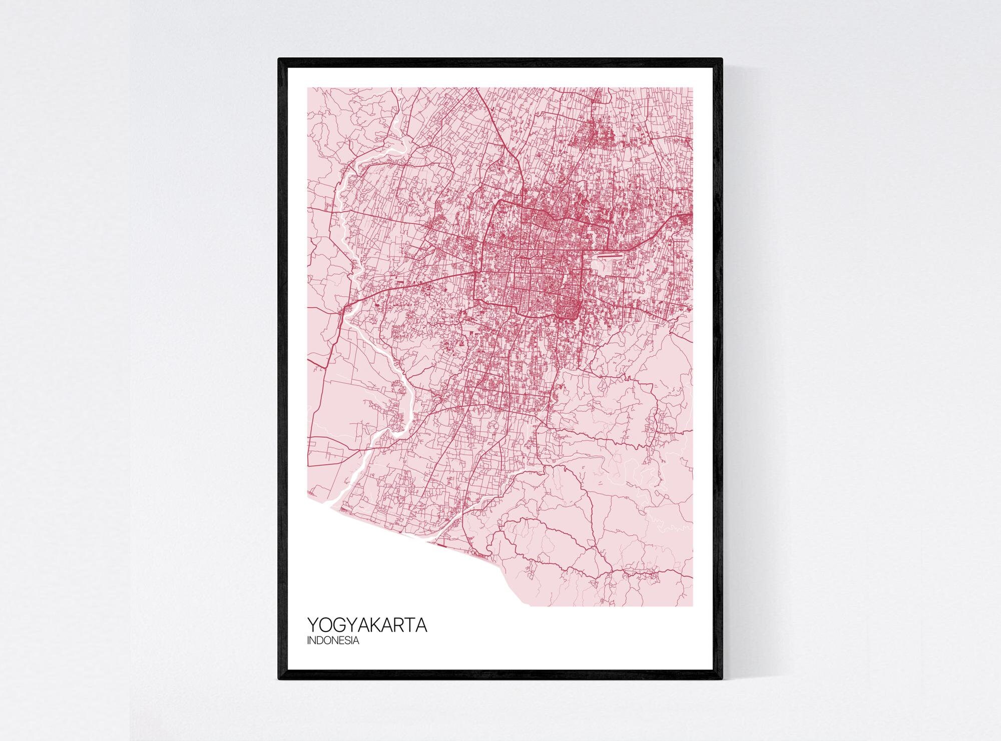 Yogyakarta Jogja Indonesia Map Art Print Many Styles | Etsy