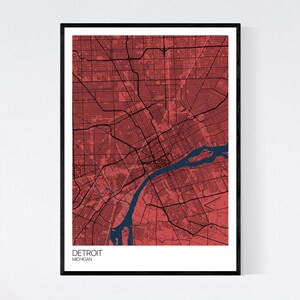 Detroit, Michigan Map Print Many Colours Printed on Art Quality Paper ...