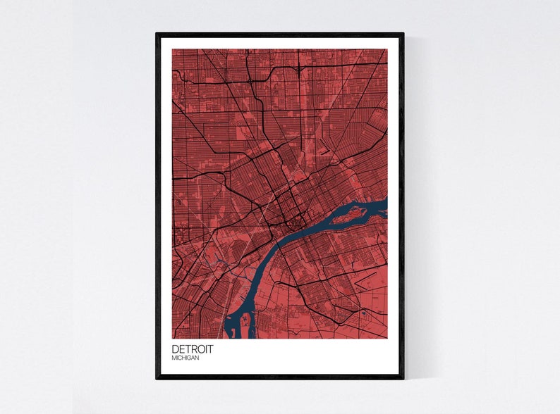 Detroit Michigan Map Print Many Colours Printed on Art | Etsy