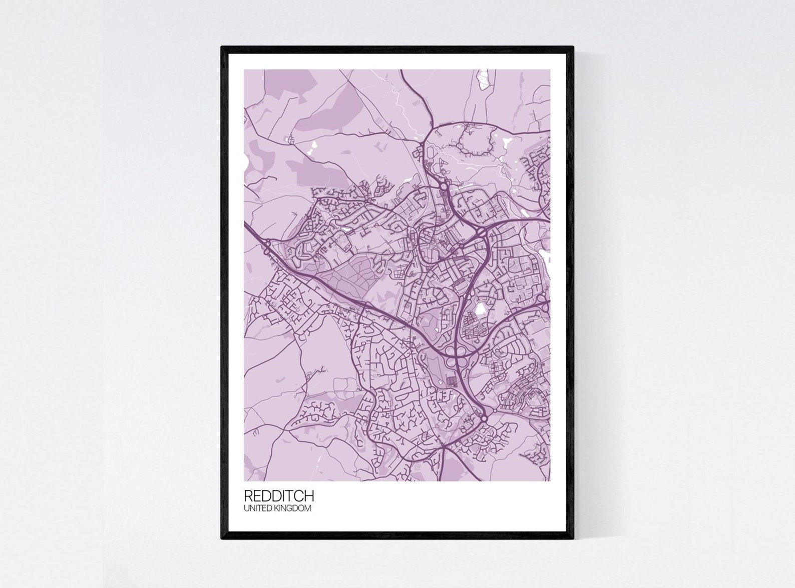 Redditch Map Print Many Colours 350gsm Art Quality Paper | Etsy