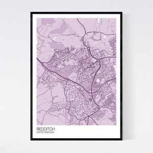 Redditch Map Print Many Colours 350gsm Art Quality Paper Fast Delivery ...