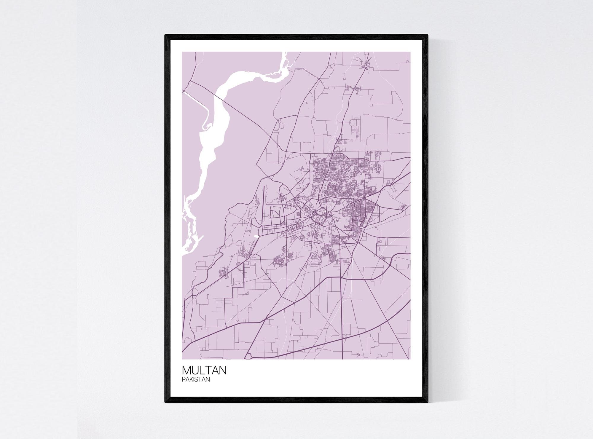 Multan Pakistan Map Art Print Many Styles Art Quality | Etsy