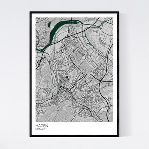 Hagen, Germany City Map Print Many Colours Printed on Art Quality Paper ...