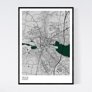 Vejle, Denmark City Map Art Print Many Colours 350gsm Art Quality Paper ...