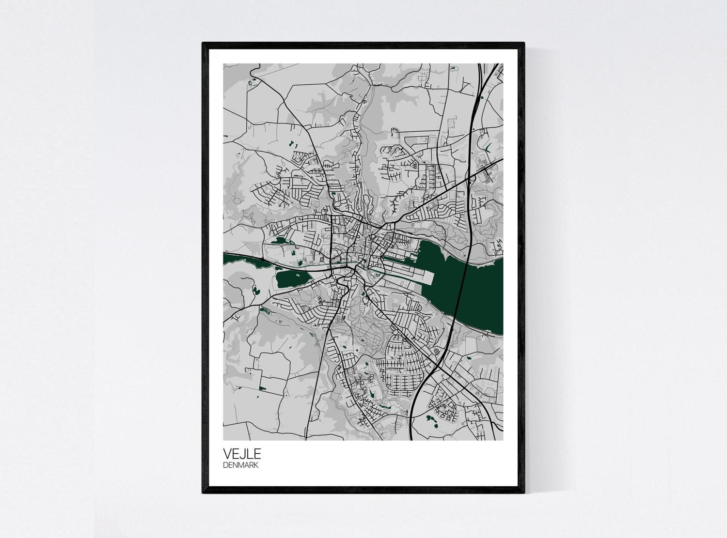 Vejle Denmark City Map Art Print Many Colours 350gsm Art | Etsy