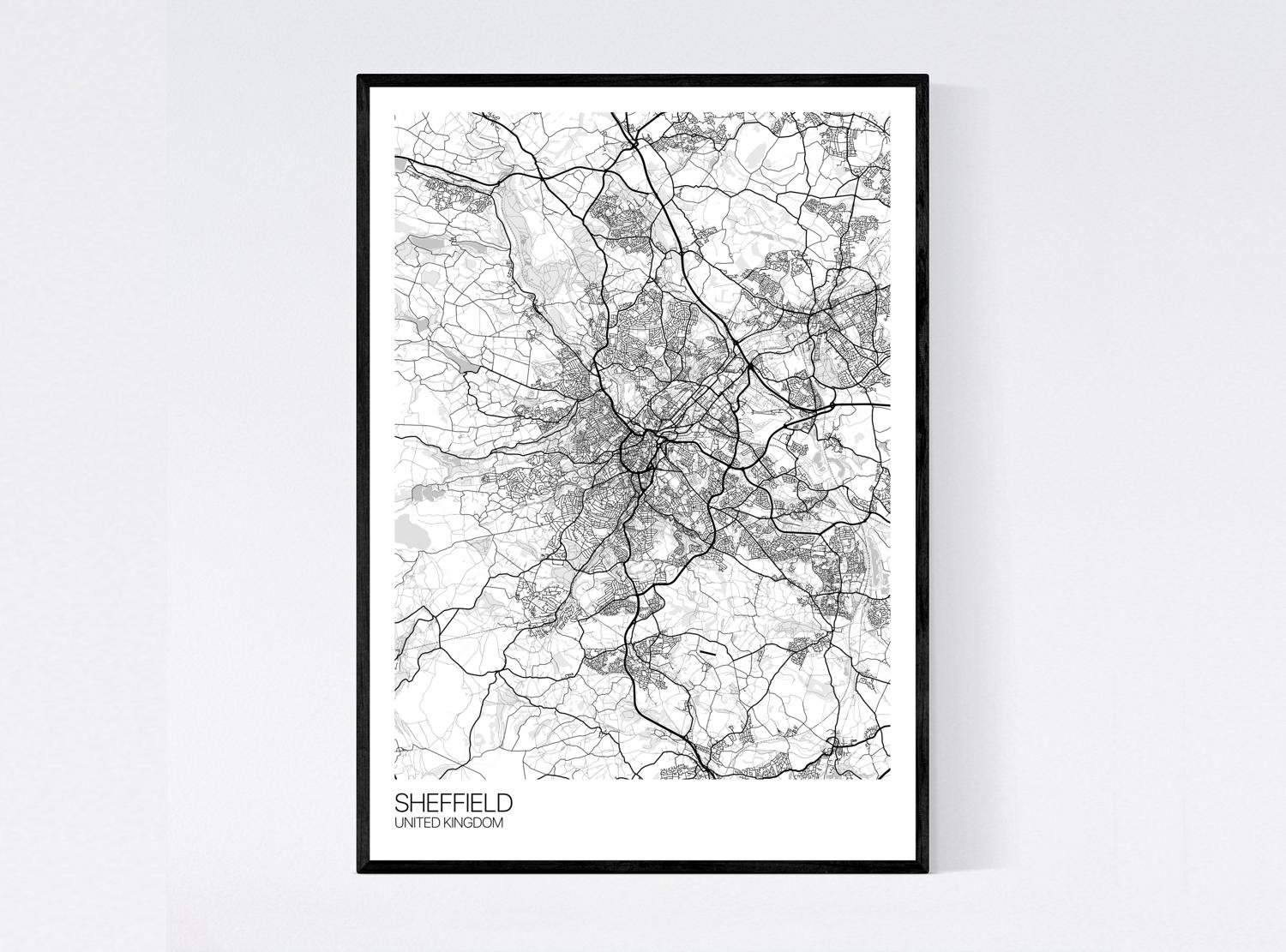 Sheffield Map Print Many Colours Fast Delivery Scandi // | Etsy