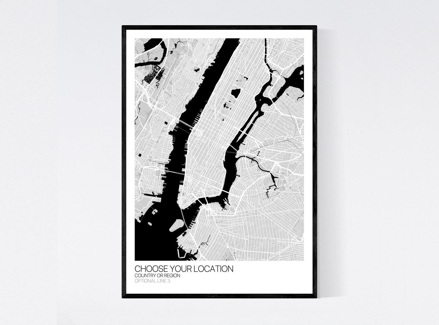Custom Map Art Print Colour Options Choose Your Location - Etsy UK