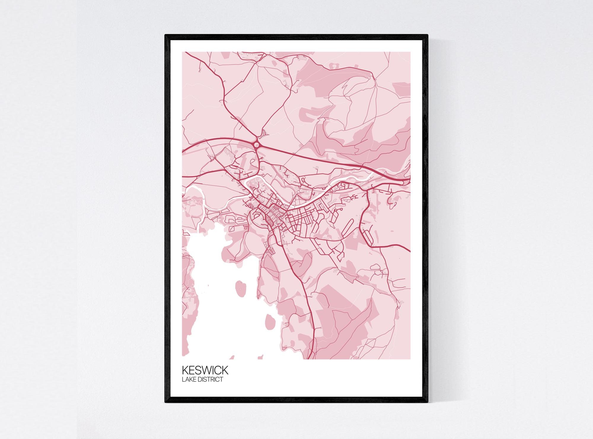 Keswick Lake District Map Art Print Many Colours 350gsm - Etsy UK