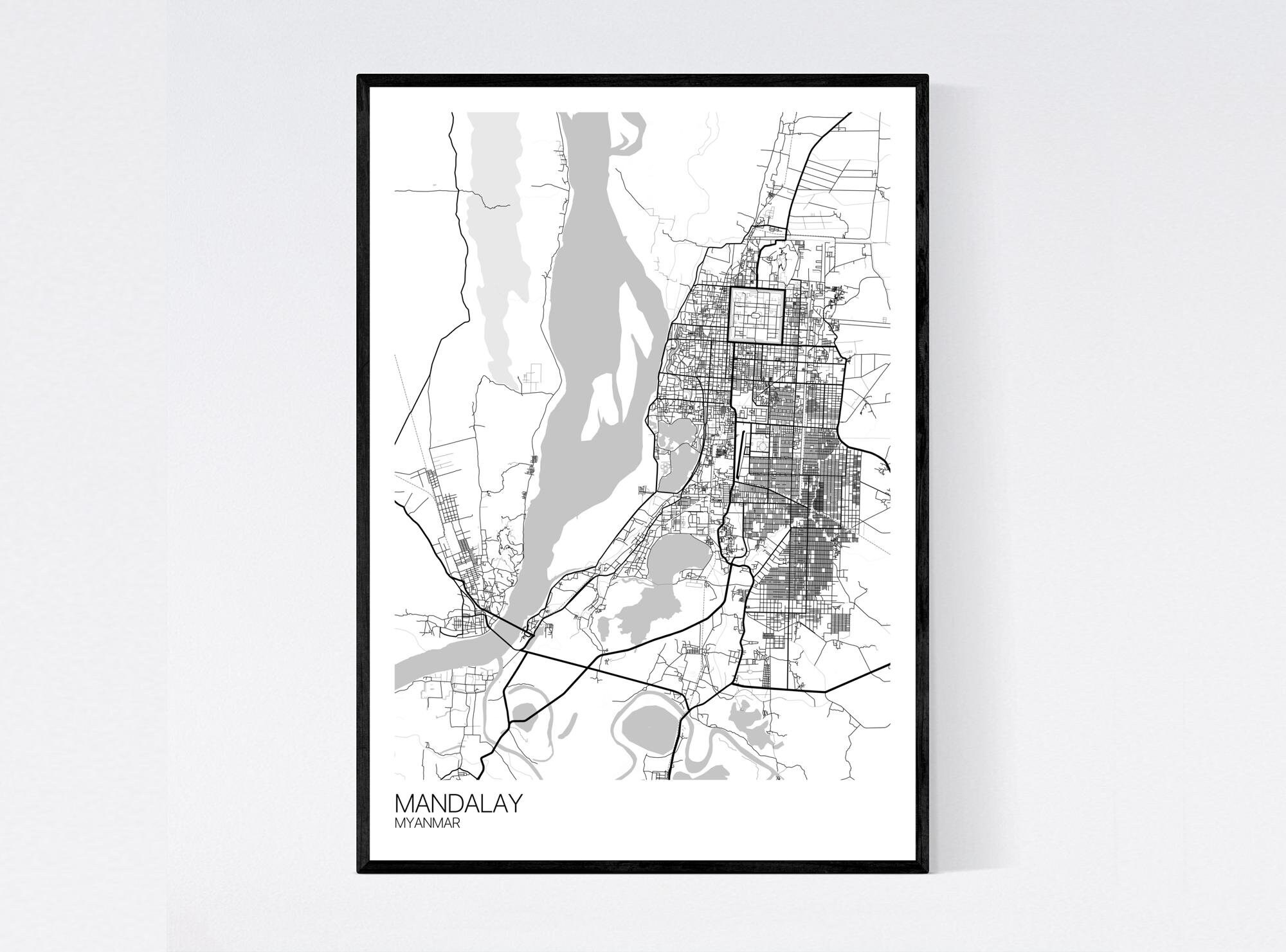 Mandalay Myanmar Map Art Print Many Styles Art Quality | Etsy