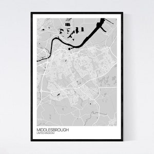 Middlesbrough, United Kingdom City Map Art Print Many Styles 350gsm Art ...