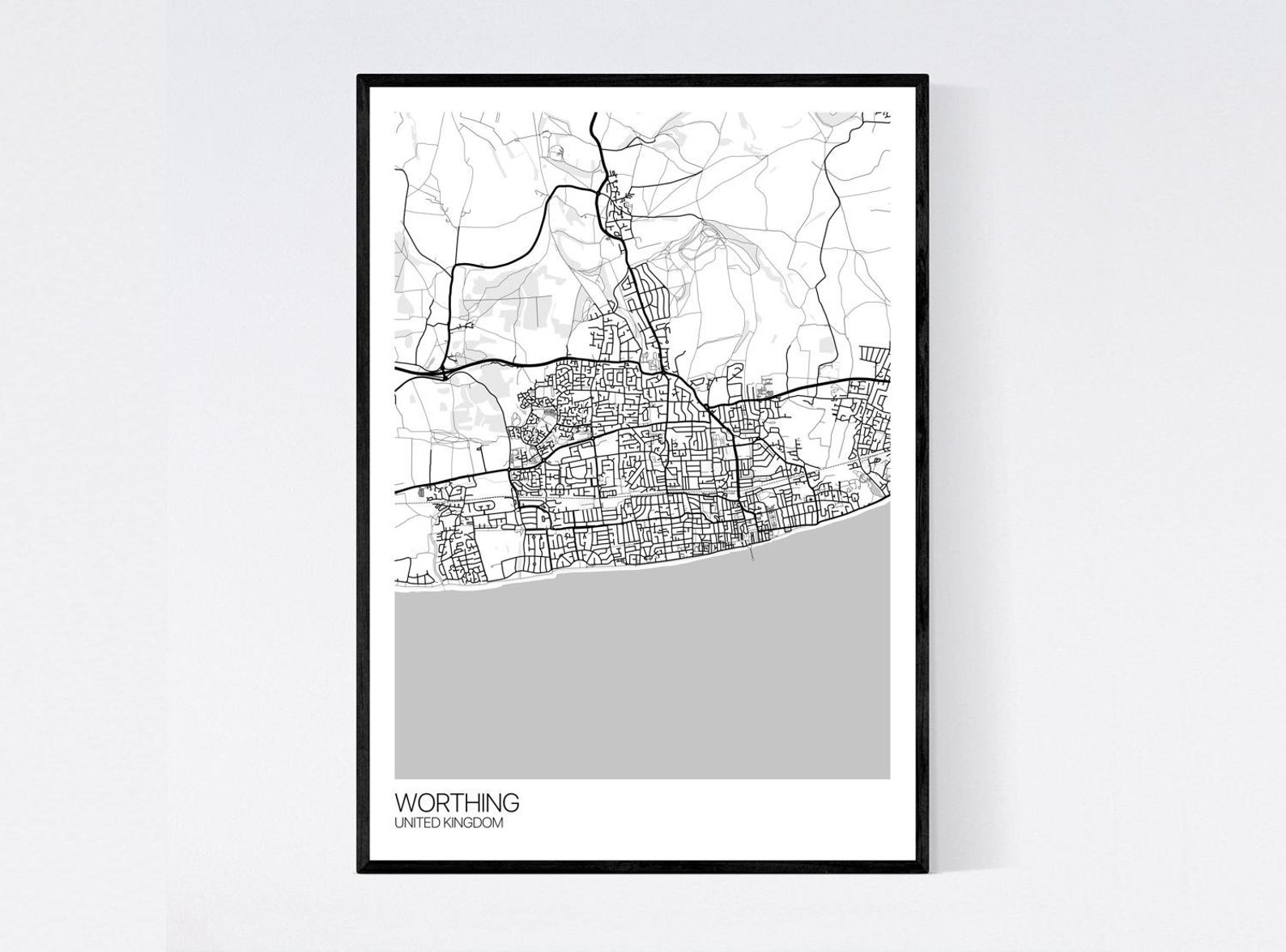Worthing United Kingdom City Map Art Print Many Colours | Etsy