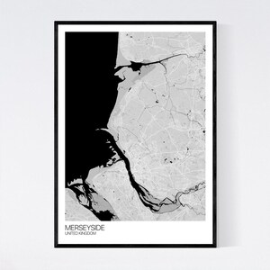 Merseyside, England Map Art Print Many Styles 350gsm Art Quality Paper ...