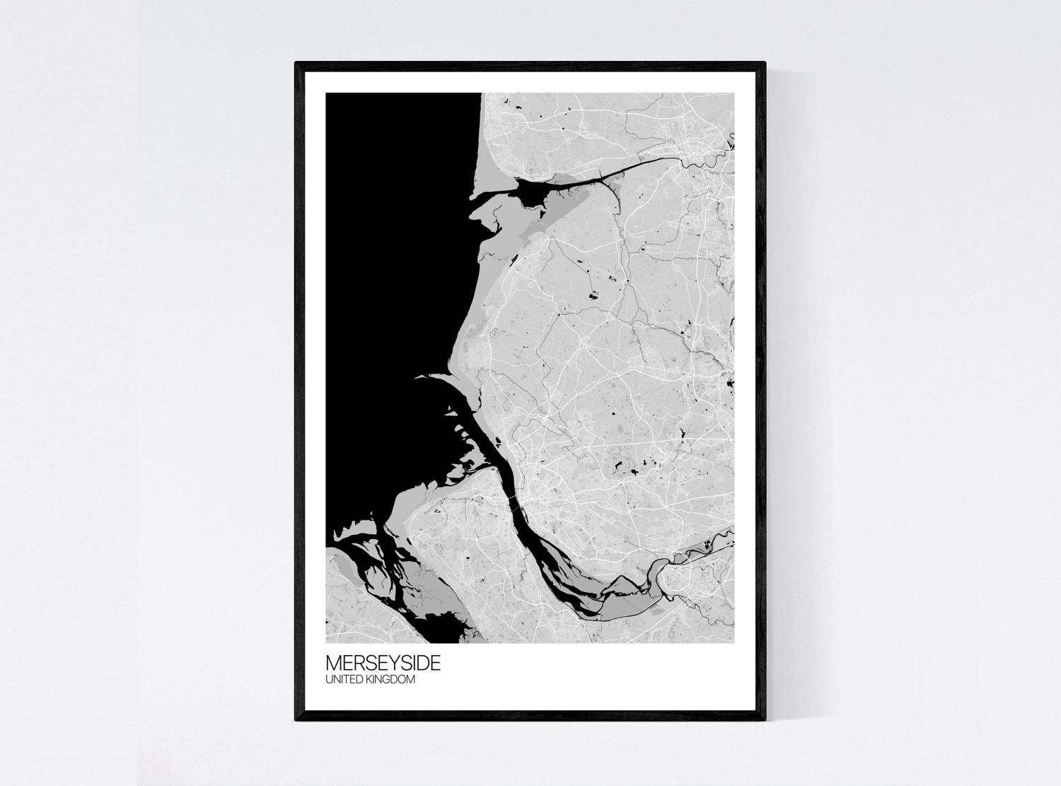 Merseyside England Map Art Print Many Styles 350gsm Art | Etsy