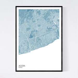 Accra, Ghana Map Art Print Many Styles Art Quality Paper Fast Delivery ...