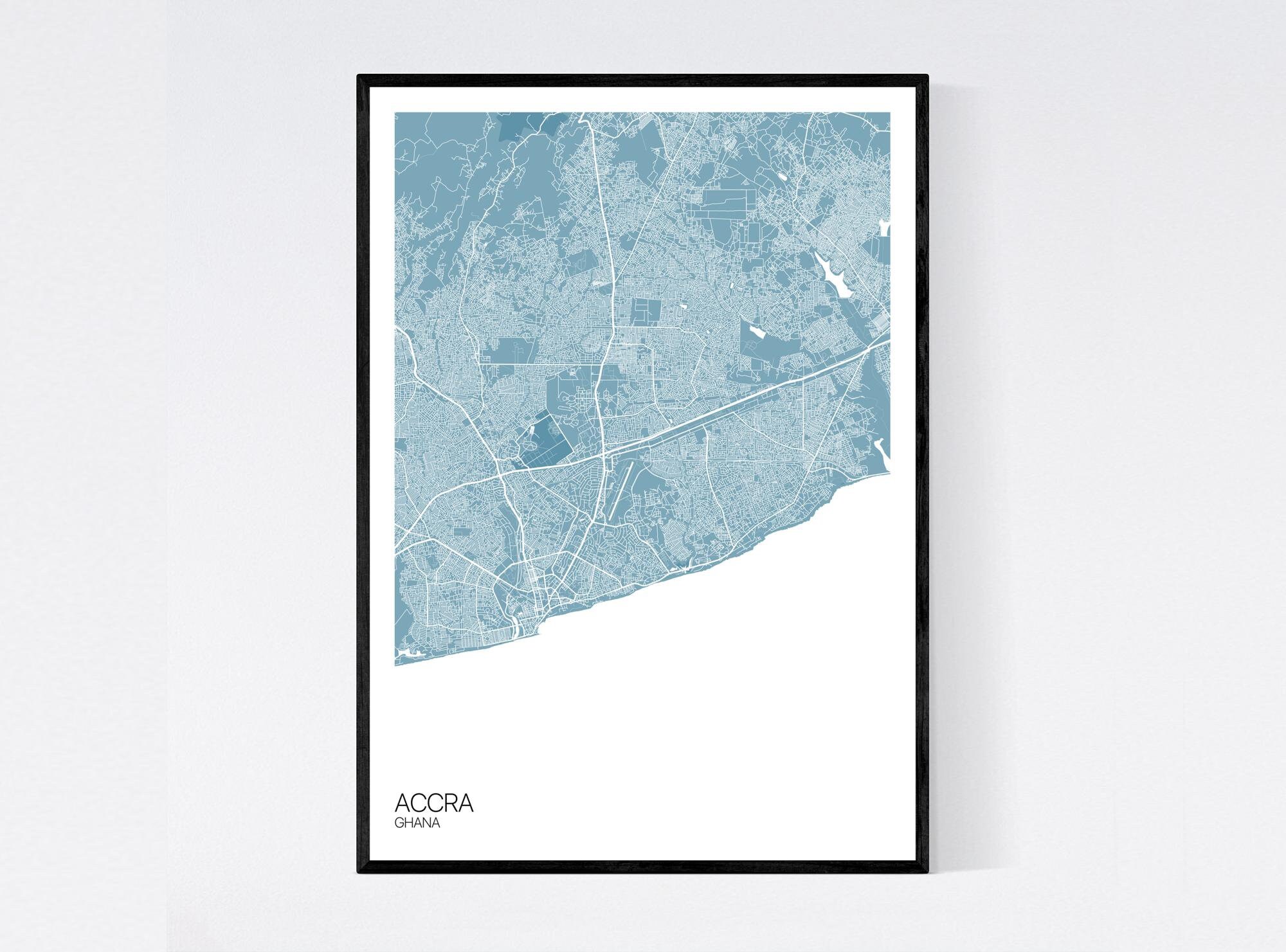 Accra Ghana Map Art Print Many Styles Art Quality Paper | Etsy