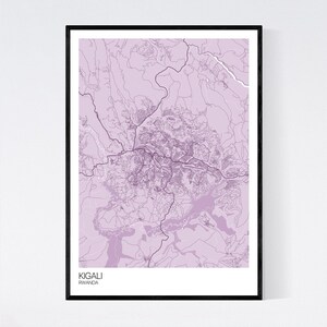 Kigali, Rwanda Map Art Print Many Styles Art Quality Paper Fast ...